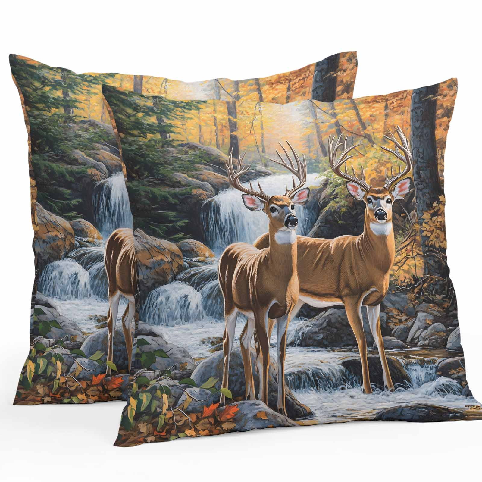 Autumn Forest Deer Waterproof Outdoor Throw Pillow Covers 18''x18 ...