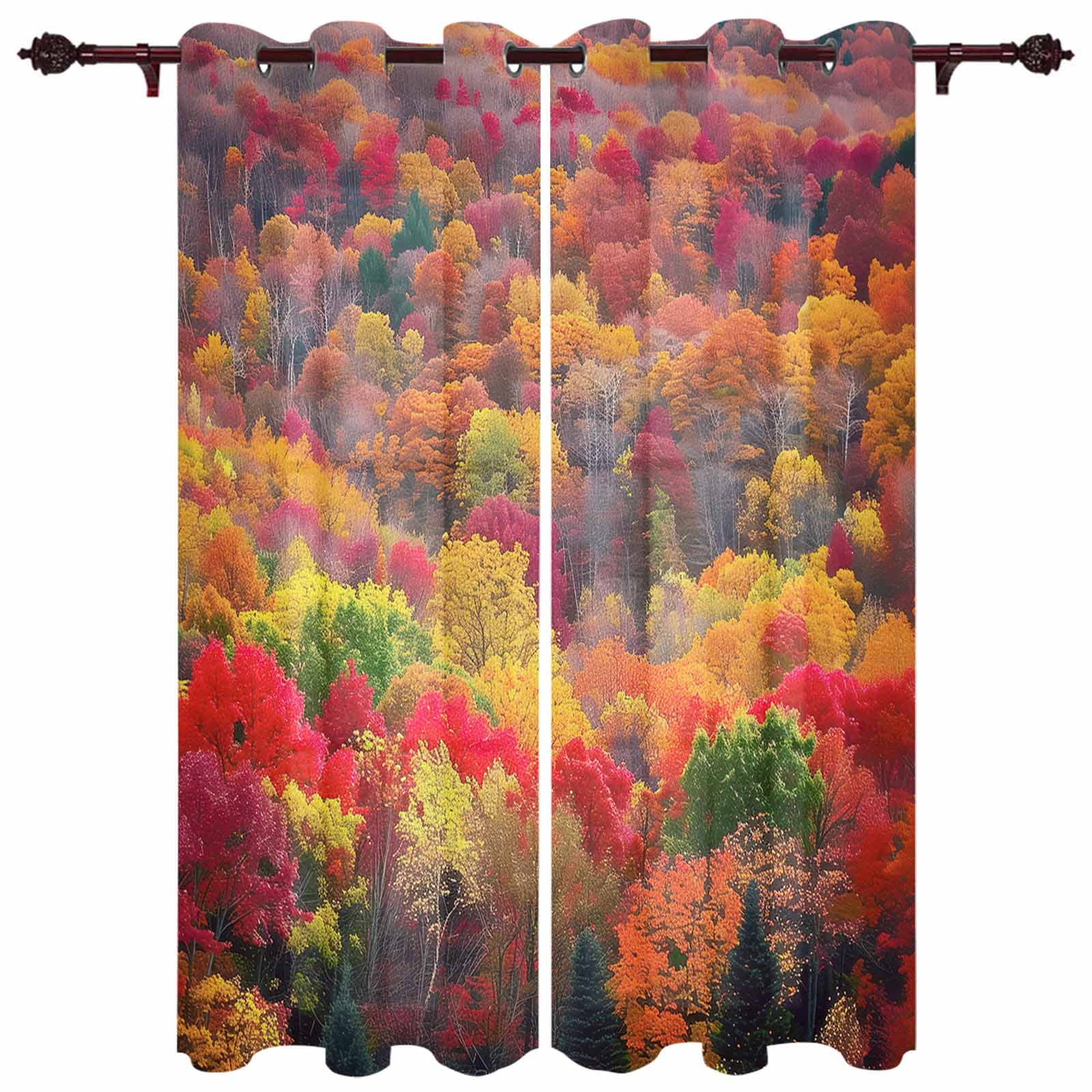 Autumn Forest Fallen Leaves Curtains for Living Room Window Curtain for ...