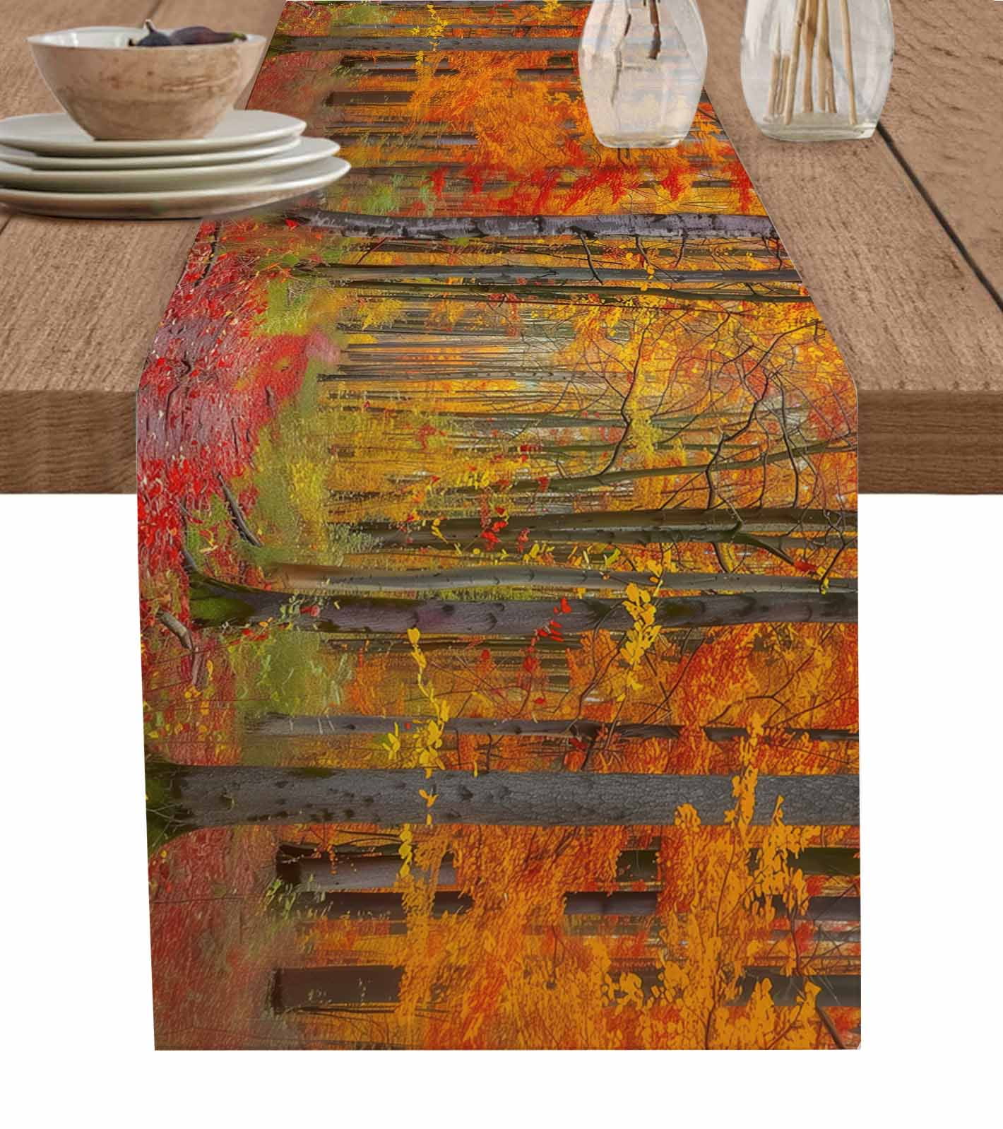 Autumn Forest Fallen Leaves Table Runner Wedding r Table Runner Holiday ...