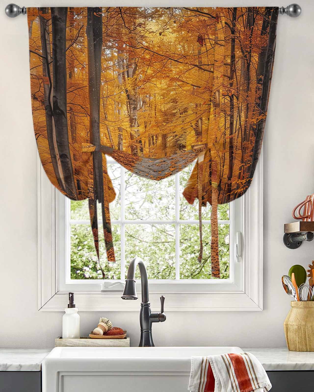 Autumn Forest Fallen Leaves Window Curtain for Living Room Bedroom ...