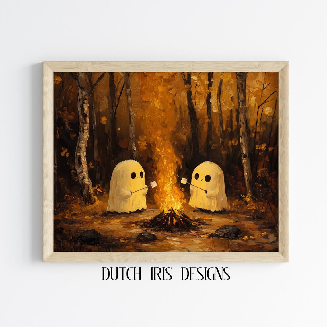 Autumn Forest Ghosts At Dusk, Cute Chibi Art, Cozy Rustic Fall Decor ...