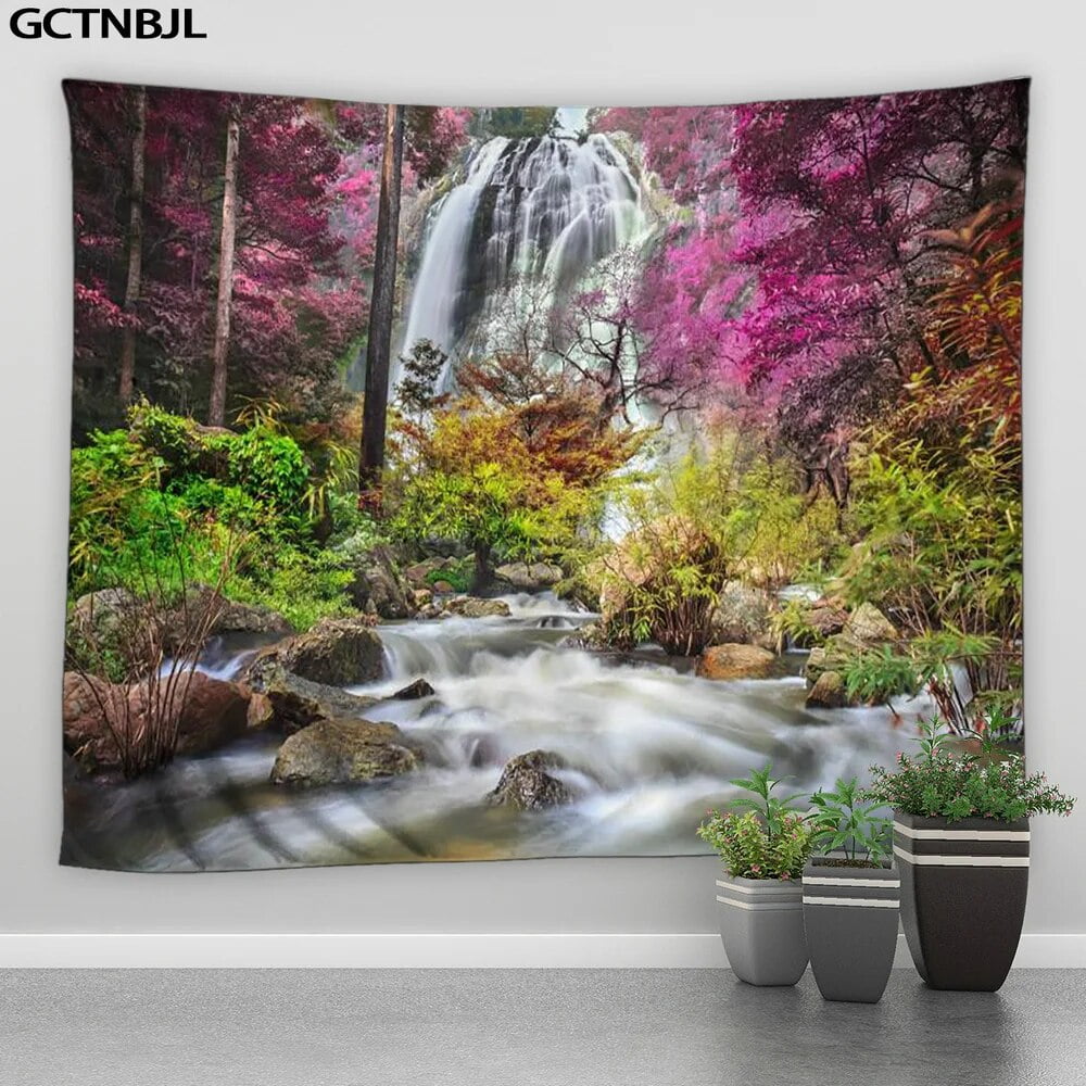 Autumn Forest Landscape Large Tapestry Waterfall Lake Mountain ...