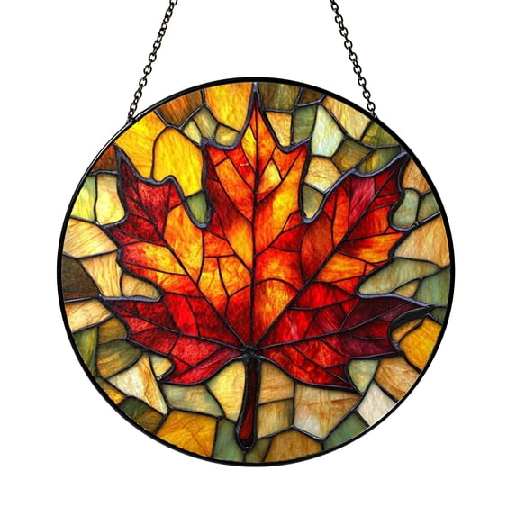 Autumn Forest Maple Leaf Stained Glass Suncatcher, Decorative Fall ...