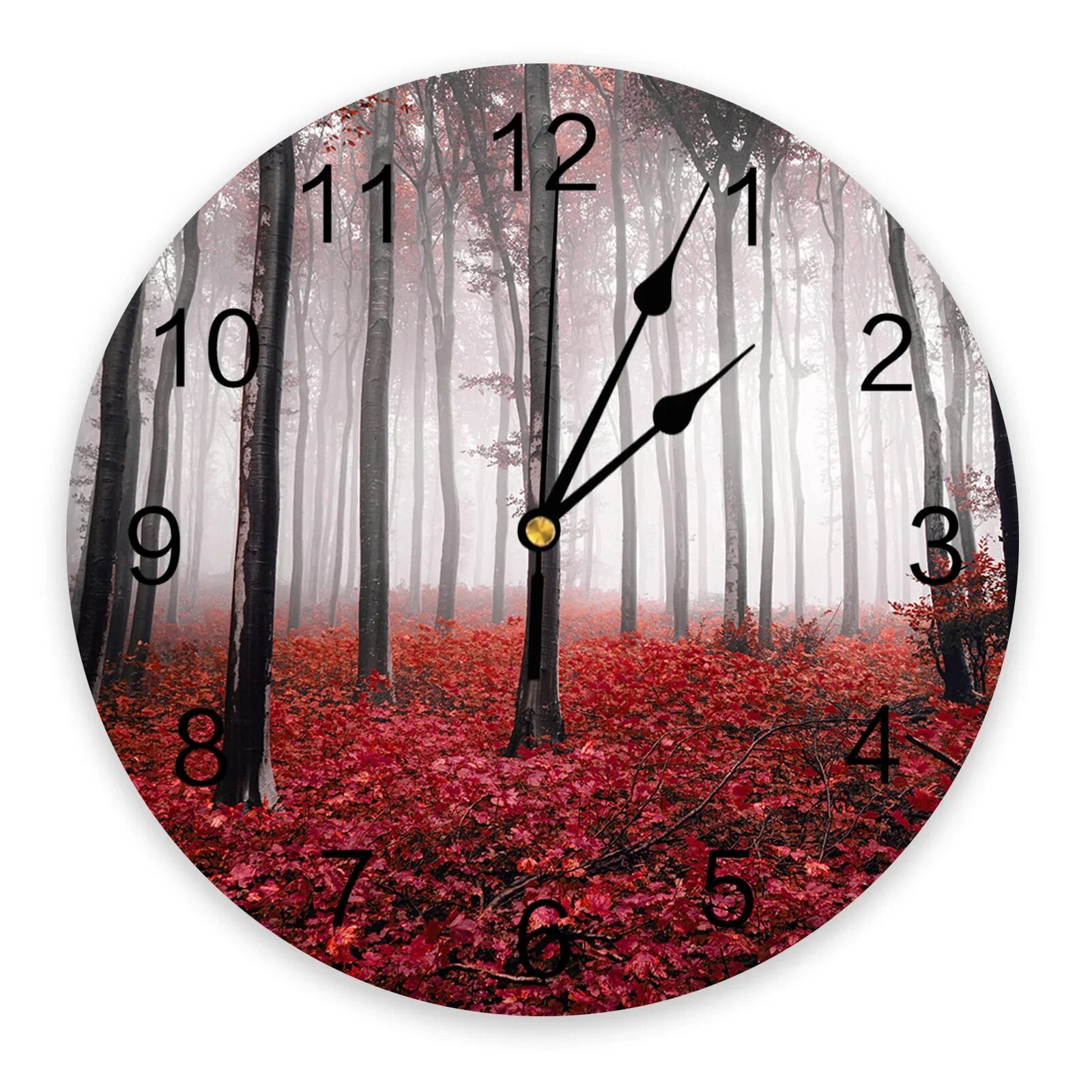 Autumn Forest Maple Leaves Red Round Wall Clock Creative Home Decor ...