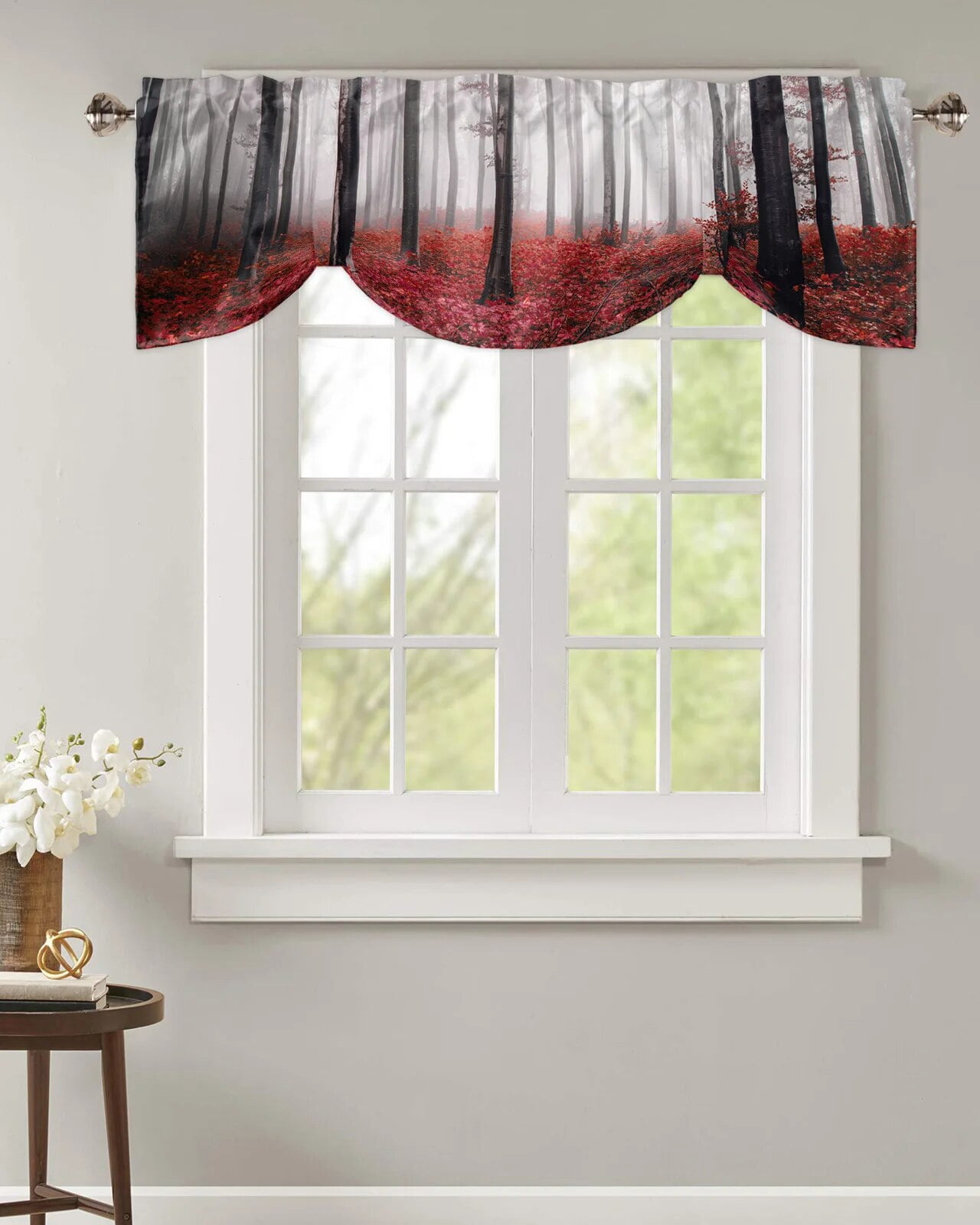 Autumn Forest Maple Leaves Red Small Curtain Rod Pocket Short Curtains ...