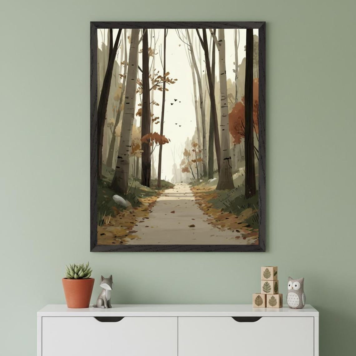 Autumn Forest Minimalist Wall Art Woodland Landscape Fall Season Nature ...