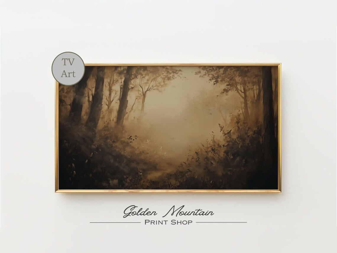 Autumn Forest Mist, Moody Minimalist Landscape, Dark Fall Woodland Wall ...