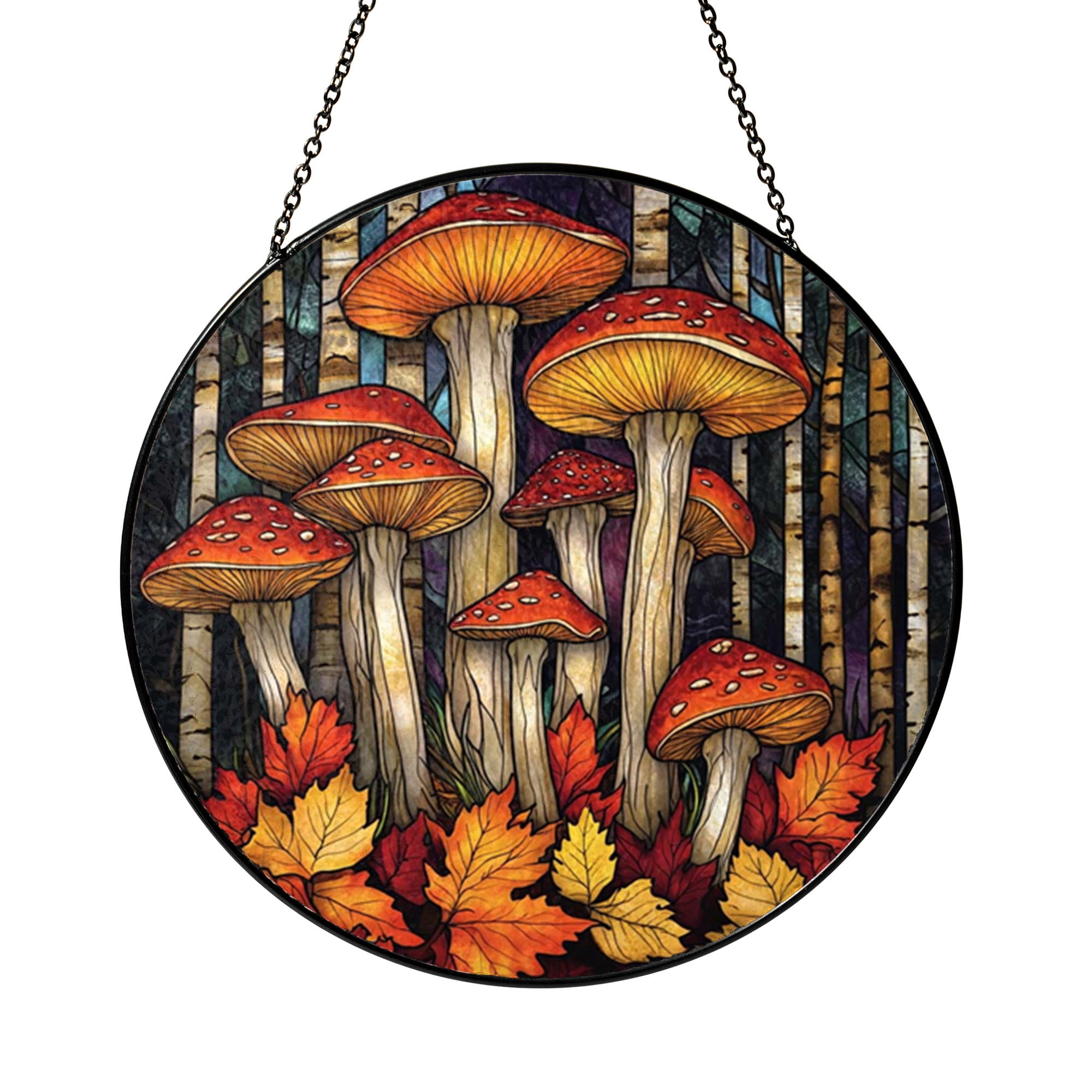 Autumn Forest Mushrooms Stained Glass Style Suncatcher, Woodland Window ...