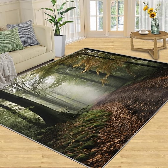 Autumn Forest Path Area Rug, Misty Forest Rugs for Bedroom Nature ...