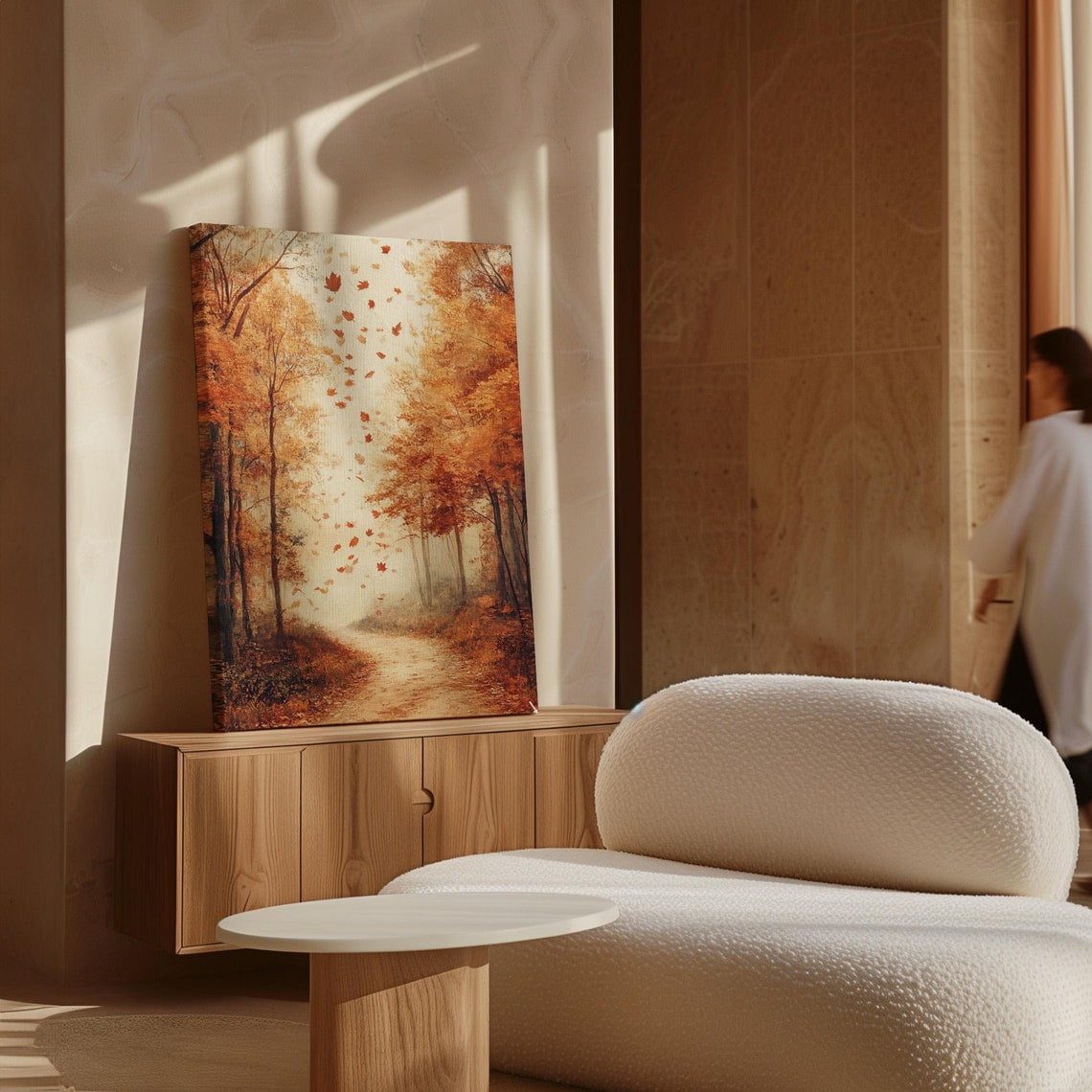 Autumn Forest Path Art - Falling Leaves Wall Decor, Rustic Woodland ...