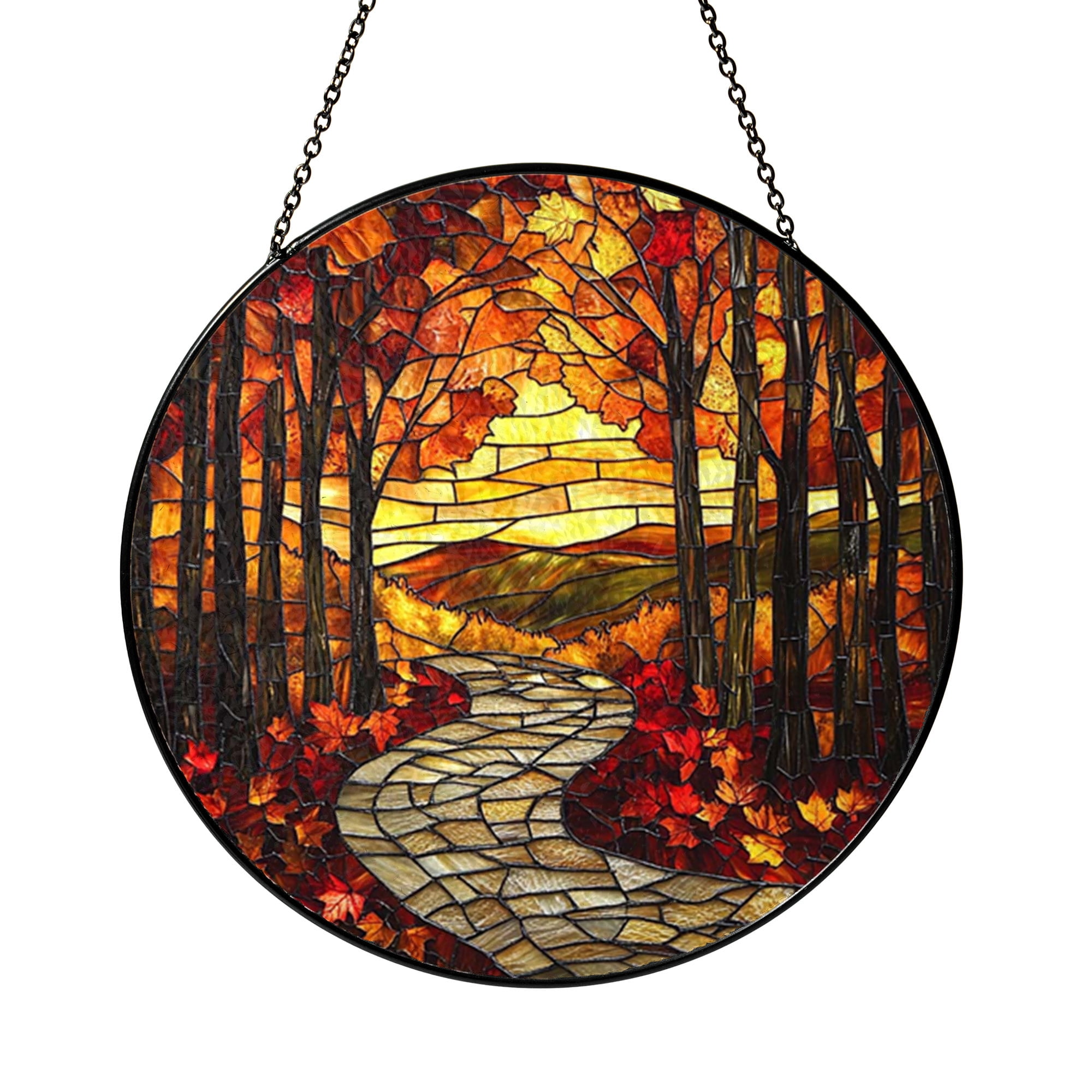 Autumn Forest Path Landscape Stained Glass Style Window Suncatcher ...