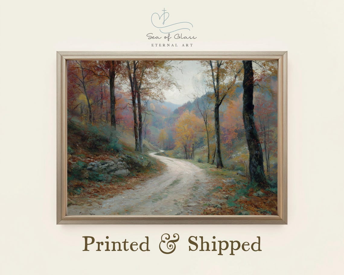 Autumn Forest Path Print Poster, Rustic Cottagecore Landscape Art, Fall ...