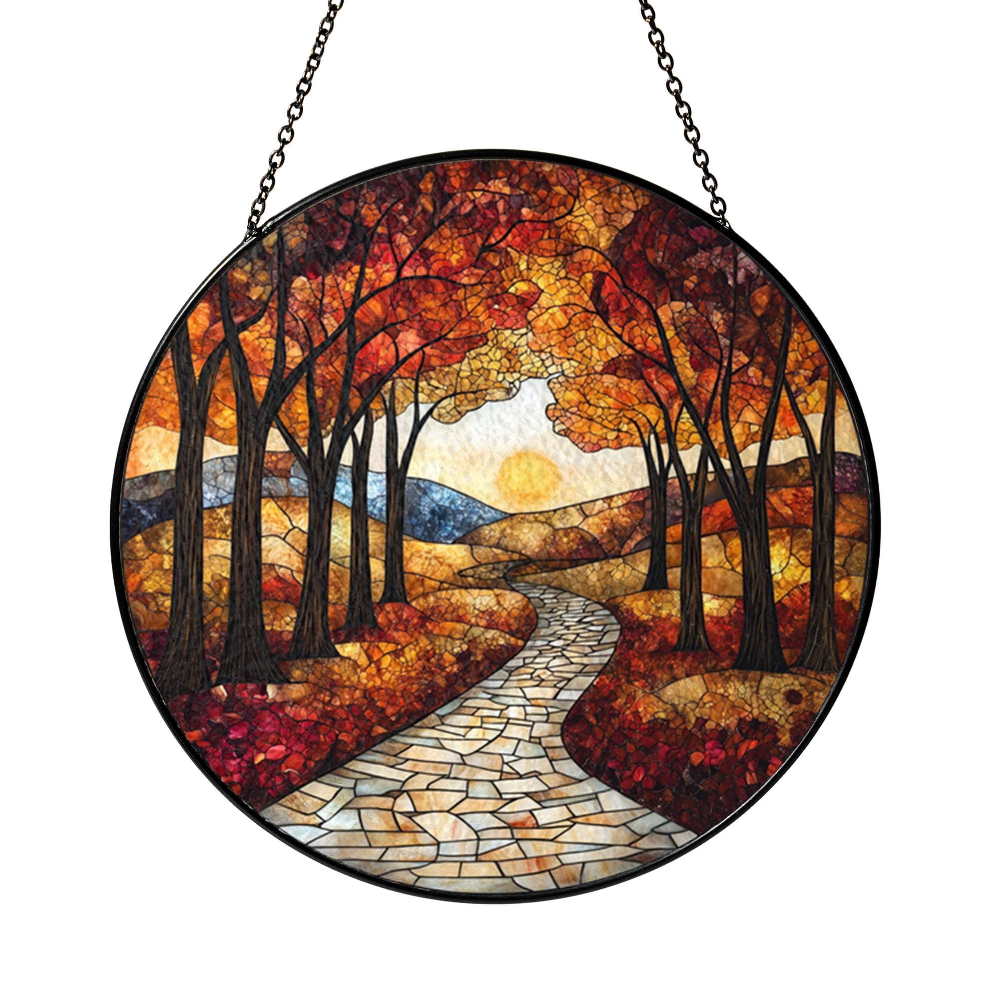 Autumn Forest Path Stained Glass Style Suncatcher, Woodland Window ...