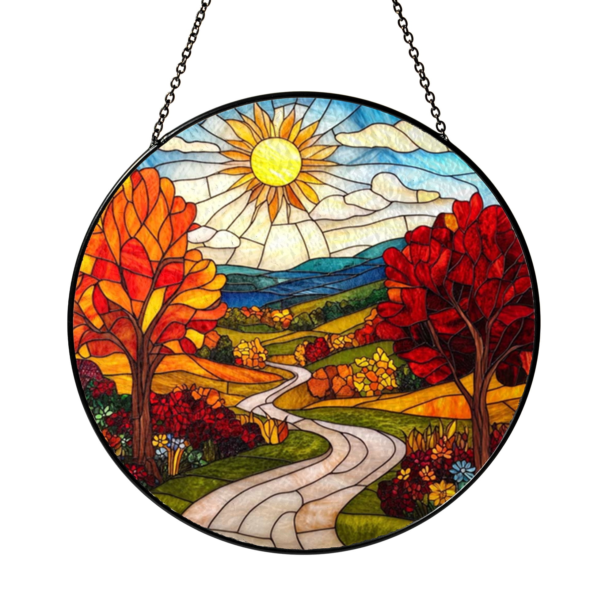 Autumn Forest Path Stained Glass Suncatcher – Scenic Window Decor ...