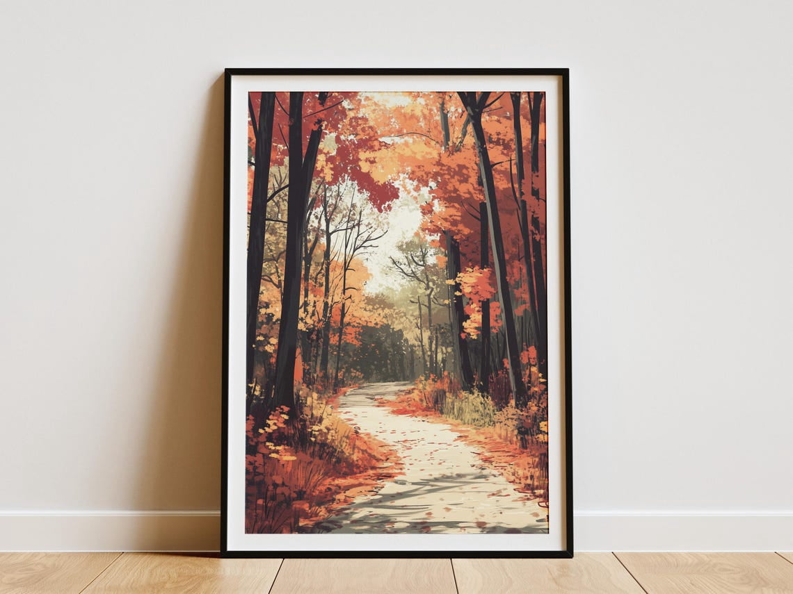 Autumn Forest Path Vintage Style Fall Rustic Woodland Scenery Nature ...