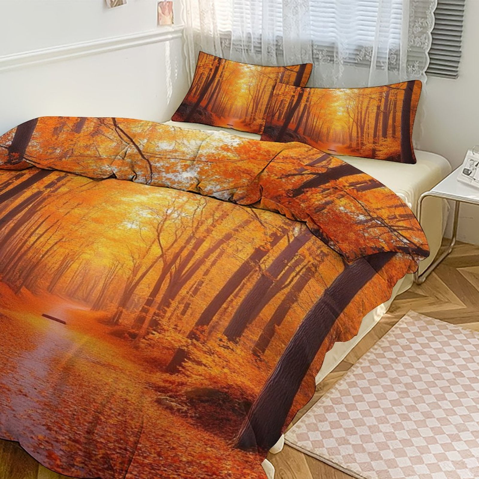 Autumn Forest Pathway 86"x70" 3 Pcs Soft Bedding Set, Includes Duvet ...