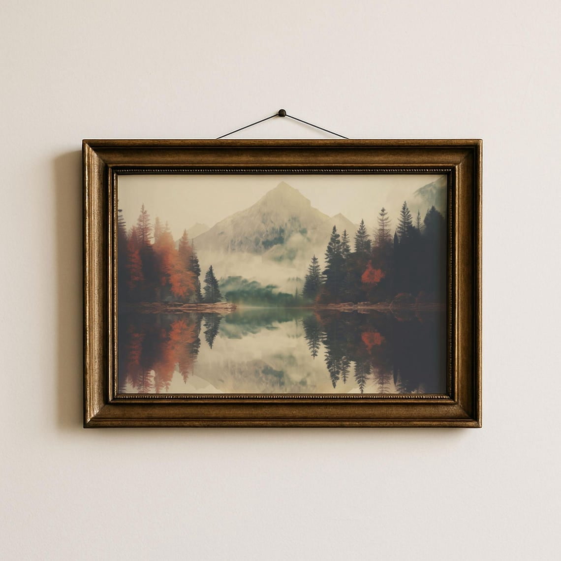Autumn Forest Pine Trees Mountain Lake Wall Art Rustic Mountain Nature ...
