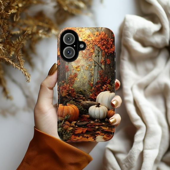 Autumn Forest Pumpkin with Fall Leaves Thanksgiving Seasonal Design ...