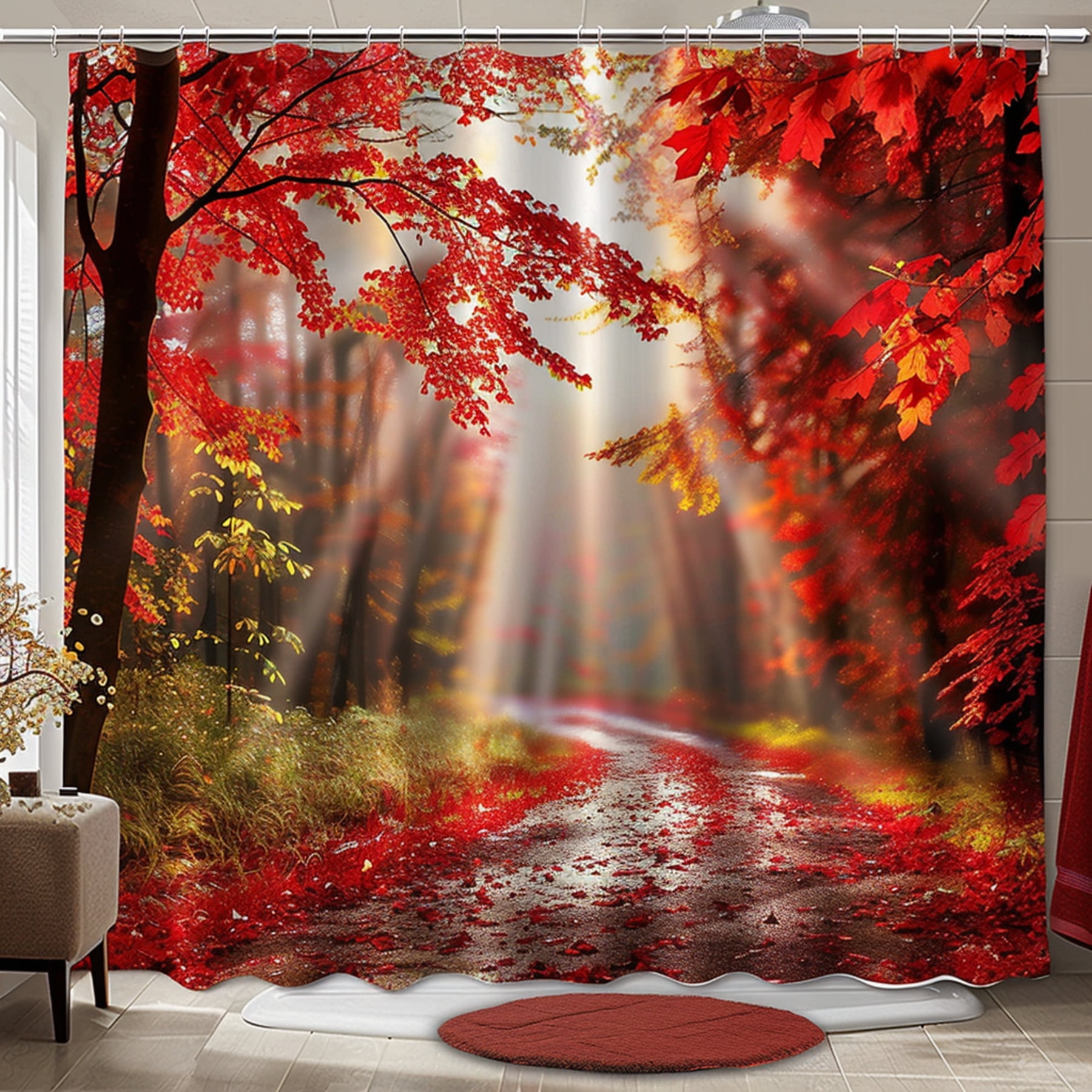 Autumn Forest Red Leaves Landscape Shower Curtain Nature Beauty ...
