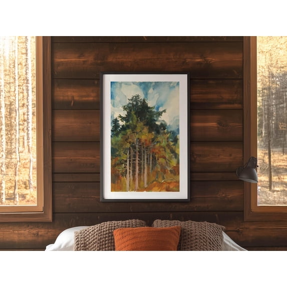 Autumn Forest Retro Cabin Wall Art, Unframed Canvas Size 16x24 ...
