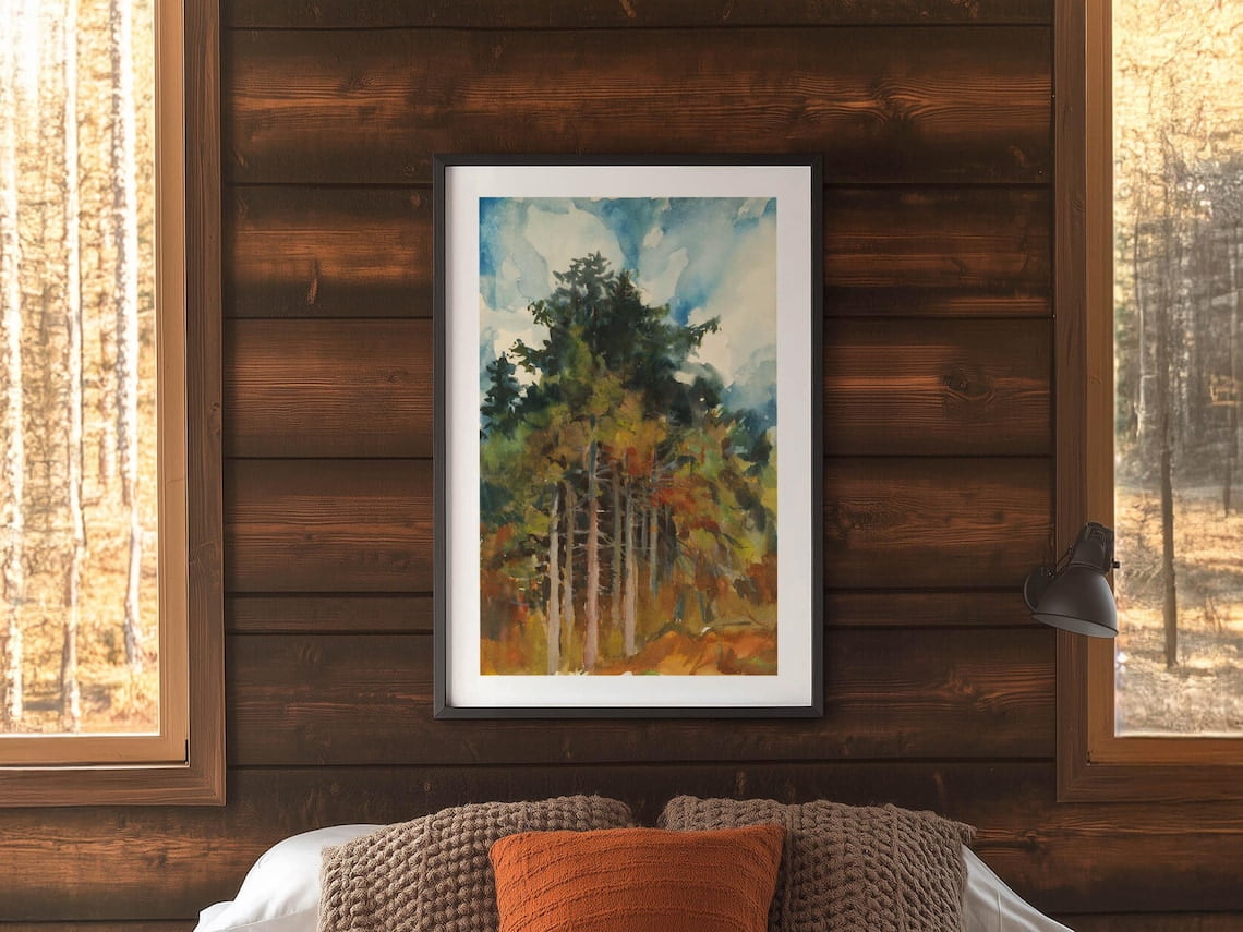Autumn Forest Retro Cabin Wall Art, Unframed Canvas Size 8x12 - Walmart.com