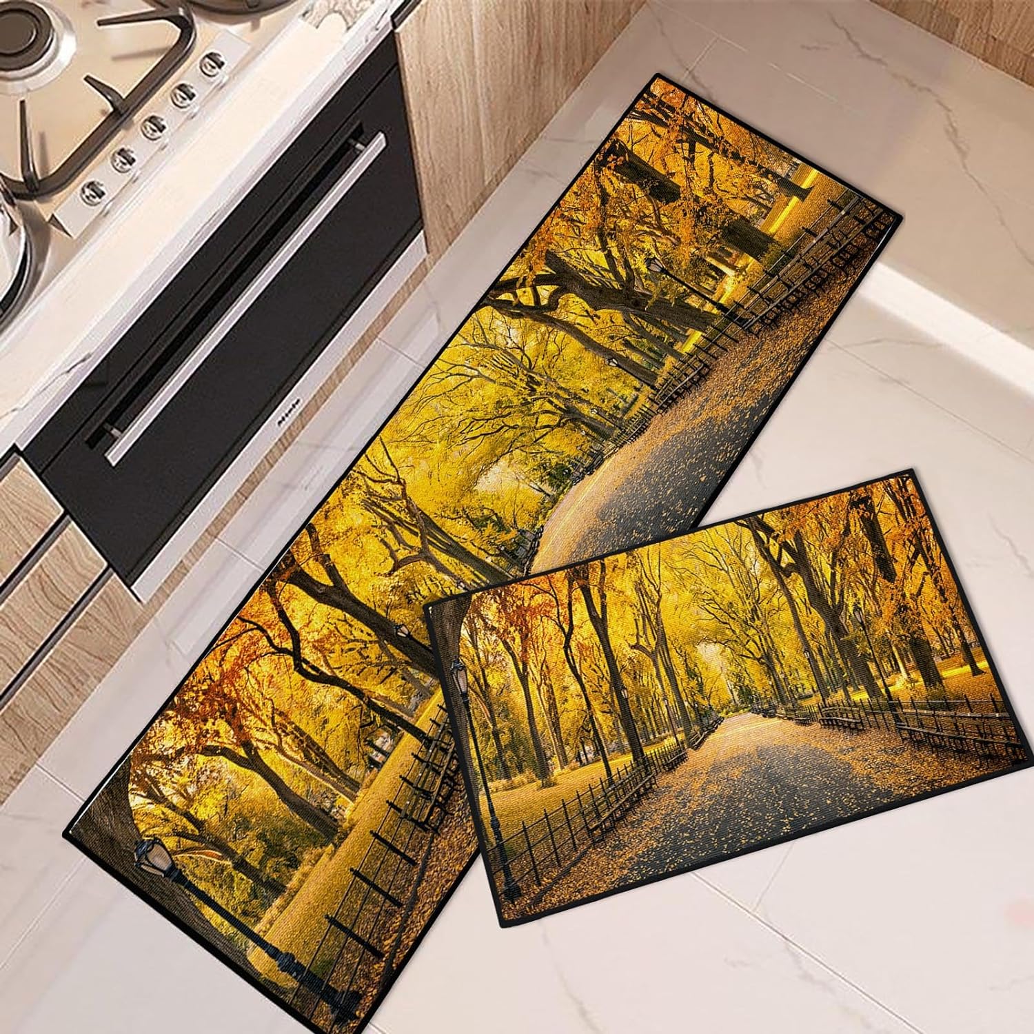 Autumn Forest Road Kitchen Rugs and Mats Non Skid Washable Set of 2 ...