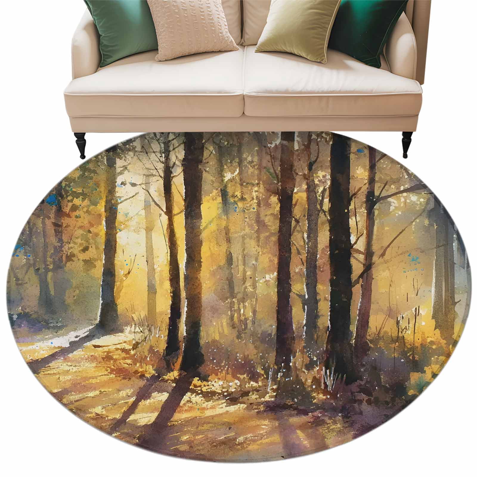 Autumn Forest Round Rug 6ft Washable Circle Kitchen Rugs Non Slip ...