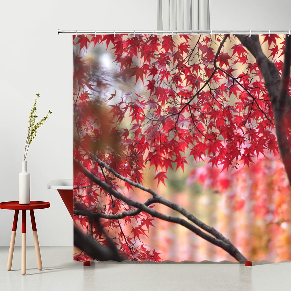 Autumn Forest Scenery Shower Curtains Maple Fallen Leaves Multiple Size ...