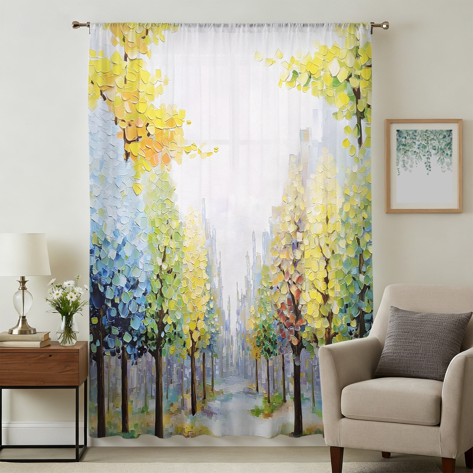 Autumn Forest Sheer Curtains 72 Inches Long for Living Room, Birch ...