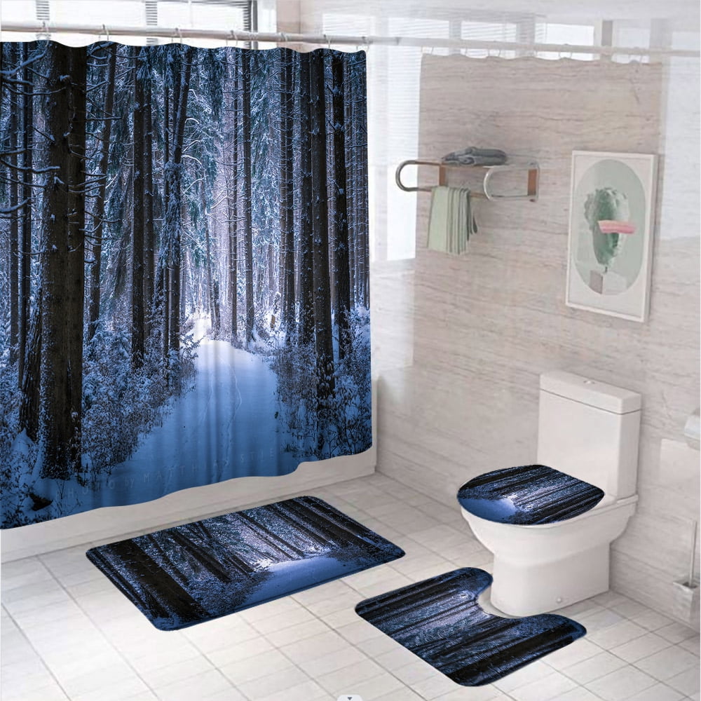 Autumn Forest Shower Curtain Set 4Pcs Tree Natural Scenery Landscape ...
