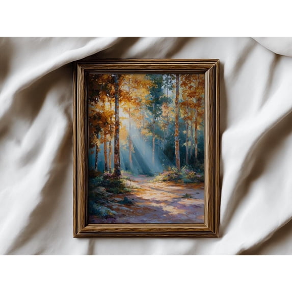 Autumn Forest Sunlit Path Wall Art, Unframed Paper Print Size 24x36 ...