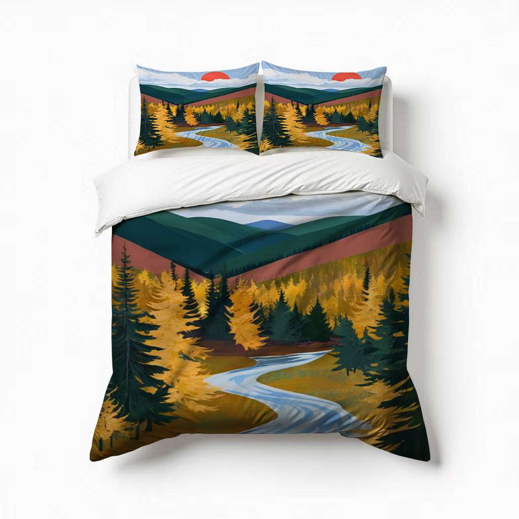 Autumn Forest Sunset Bedding Set 3 Pcs Soft Microfiber Quilt Cover For ...
