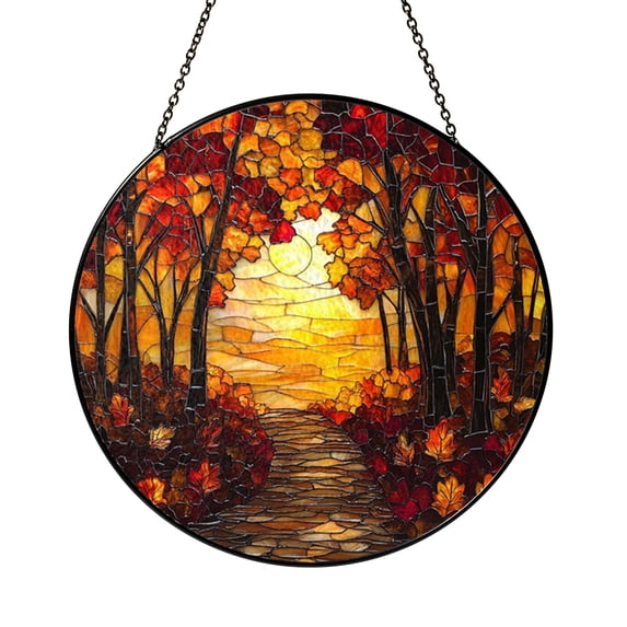 Autumn Forest Sunset Landscape Stained Glass Style Window Suncatcher ...