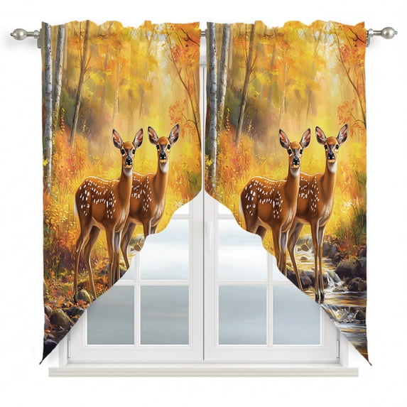 Autumn Forest Swag Curtain Valance for Window 2 Panels Deer River ...