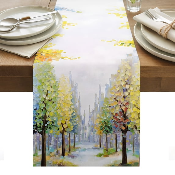 Autumn Forest Table Runner Birch Trees Oil Painting Art Tablerunners 13 ...