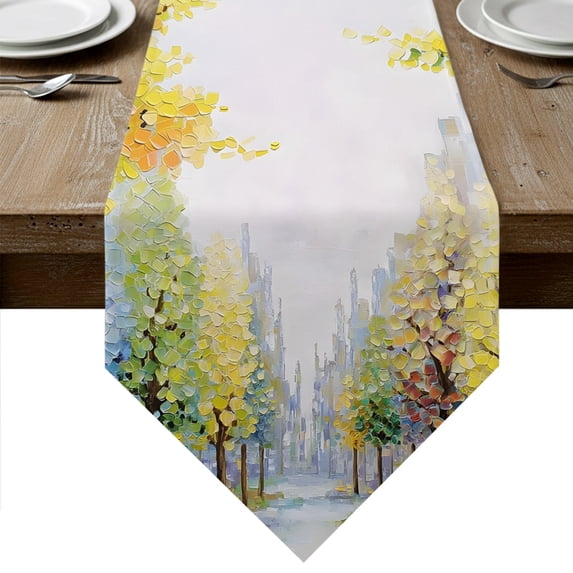 Autumn Forest Table Runner Linen Burlap Table Runner 48 Inches Long ...