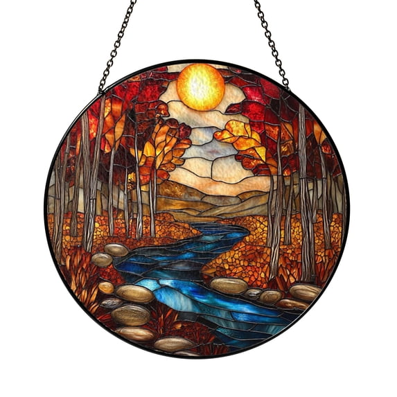 Autumn Forest Tree Stained Glass Style Window Hanging Suncatcher ...