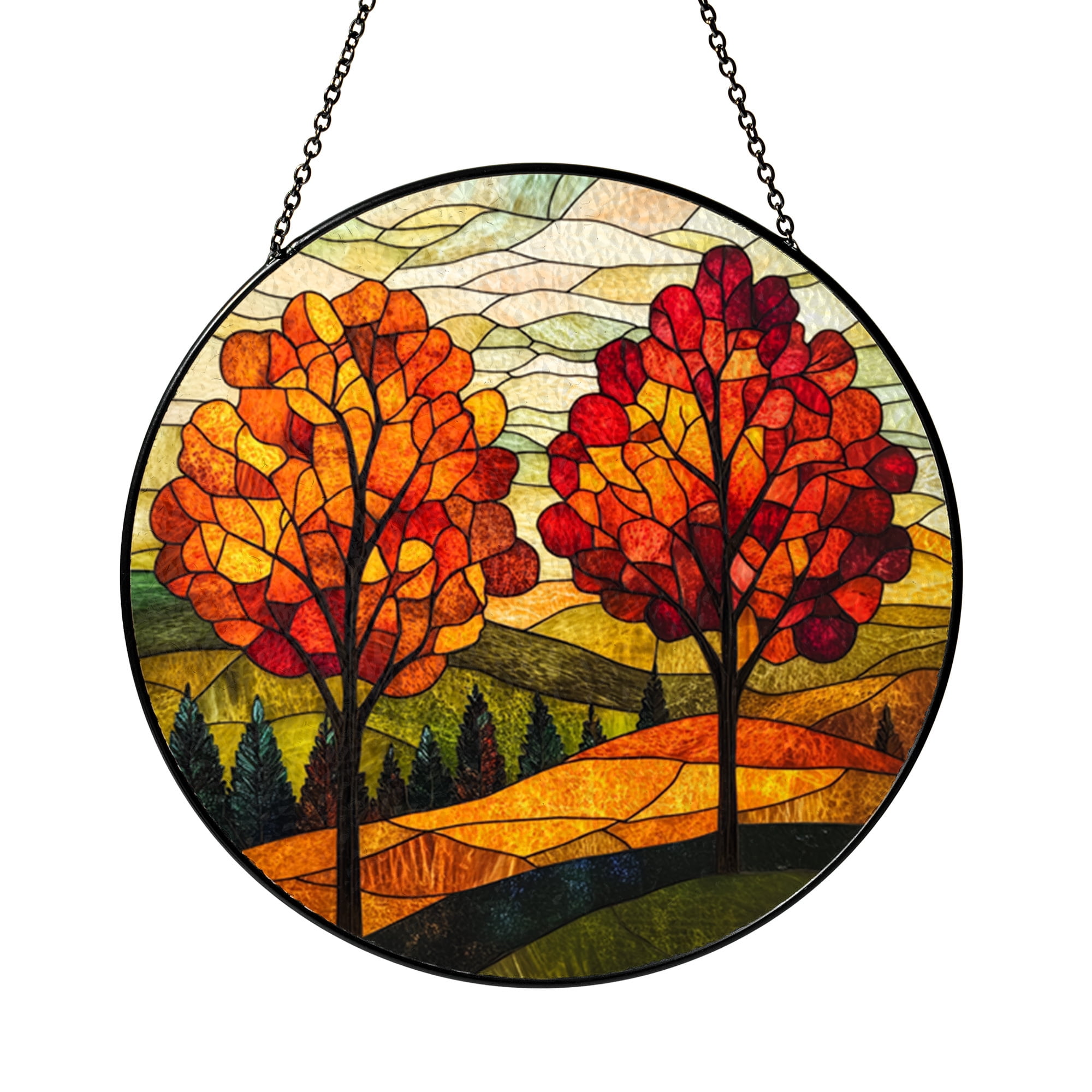 Autumn Forest Trees Stained Glass Style Suncatcher, Fantasy Woodland ...