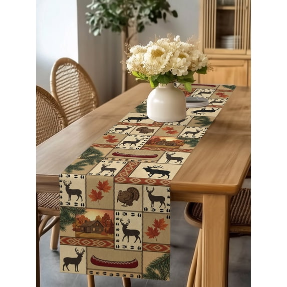Autumn Forest Turkey Maple Leaves Table Runner 70 Inches Long,Kitchen ...