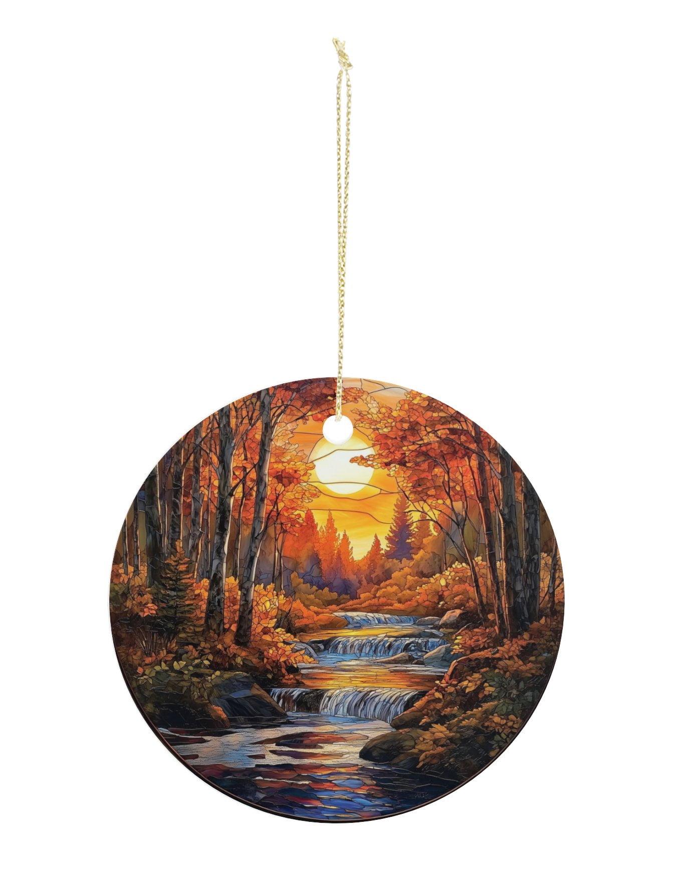 Autumn Forest Waterfall Sunset Christmas ornament, Christmas decoration ...