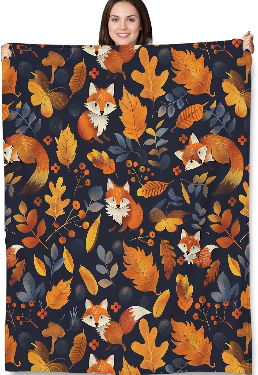 Autumn Fox Blanket Gifts - Fall Leaves and Fox Cozy Fleece Throw ...