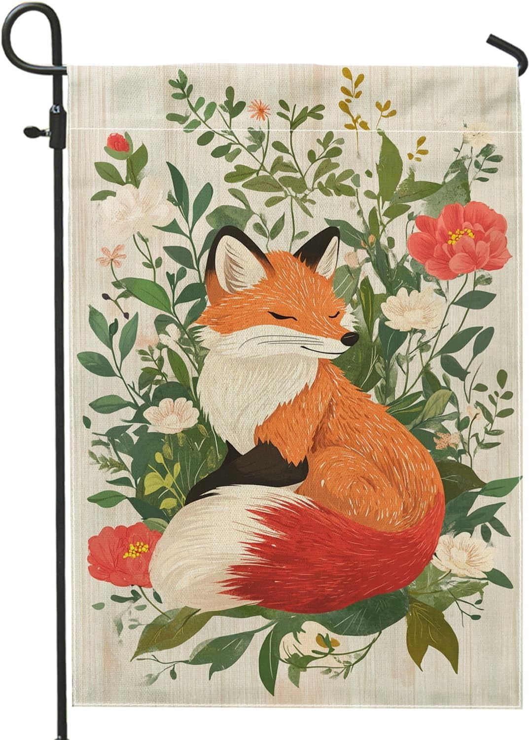 Autumn Fox Garden Flag, Double Sided Burlap Outdoor Yard Banner, Floral ...