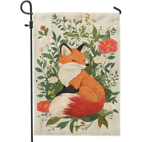 Autumn Fox Garden Flag, Double Sided Burlap Outdoor Yard Banner, Floral ...