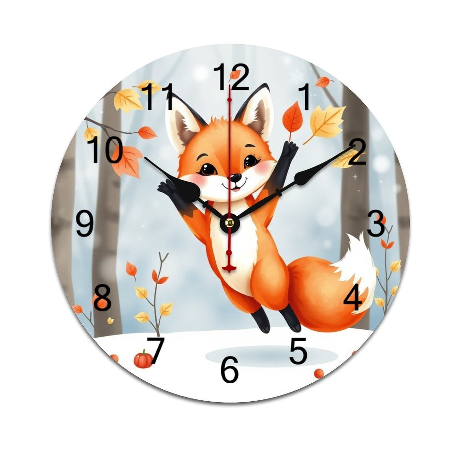 Autumn Fox Jumping Clocks Wall Home Decoration Teen Room Bedroom Living ...