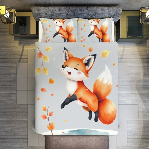 Autumn Fox Jumping Leaves Duvet Cover Bedding Set Quilt Cover ...