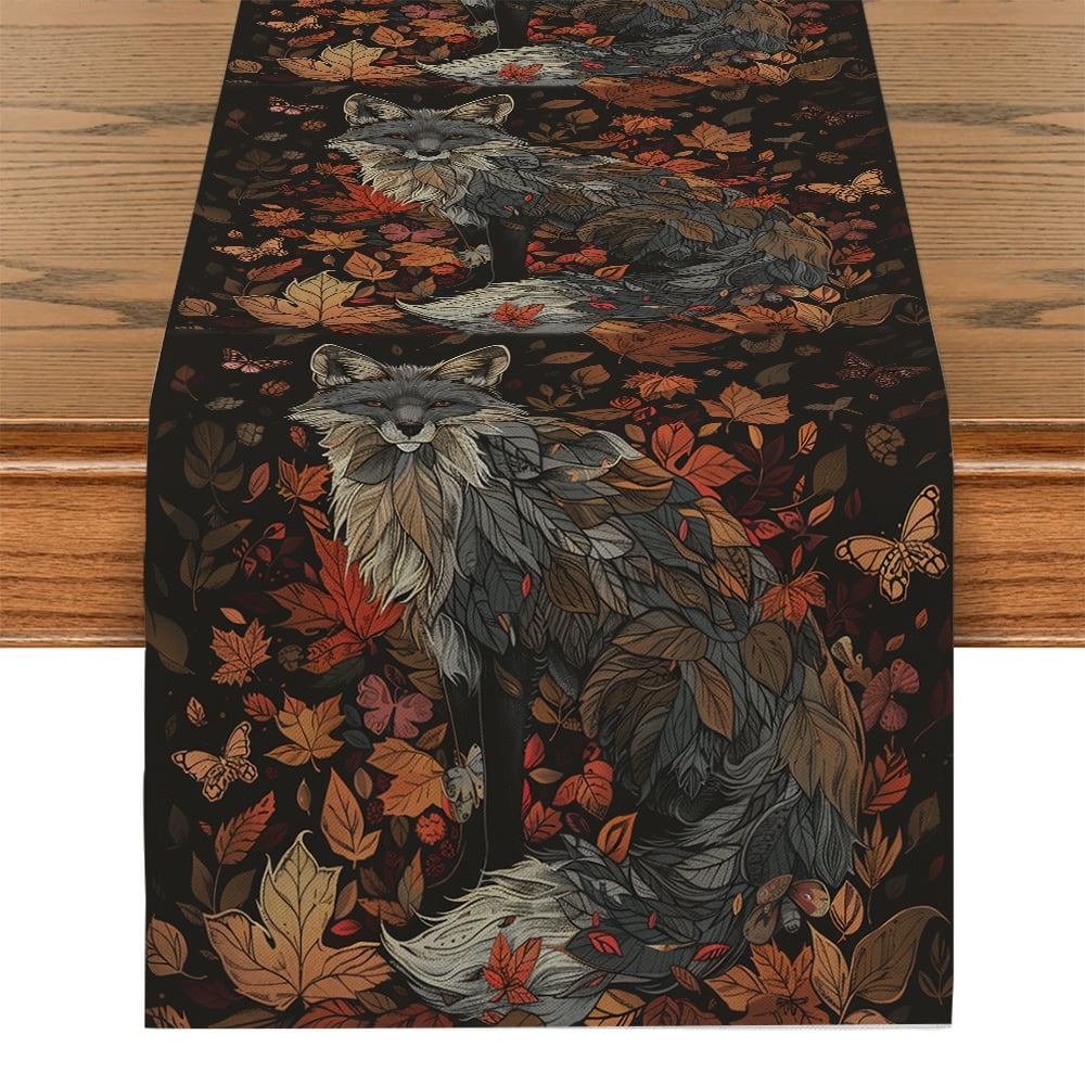 Autumn Fox Plant Table Runners Washable Dresser Dining Coffee Table ...