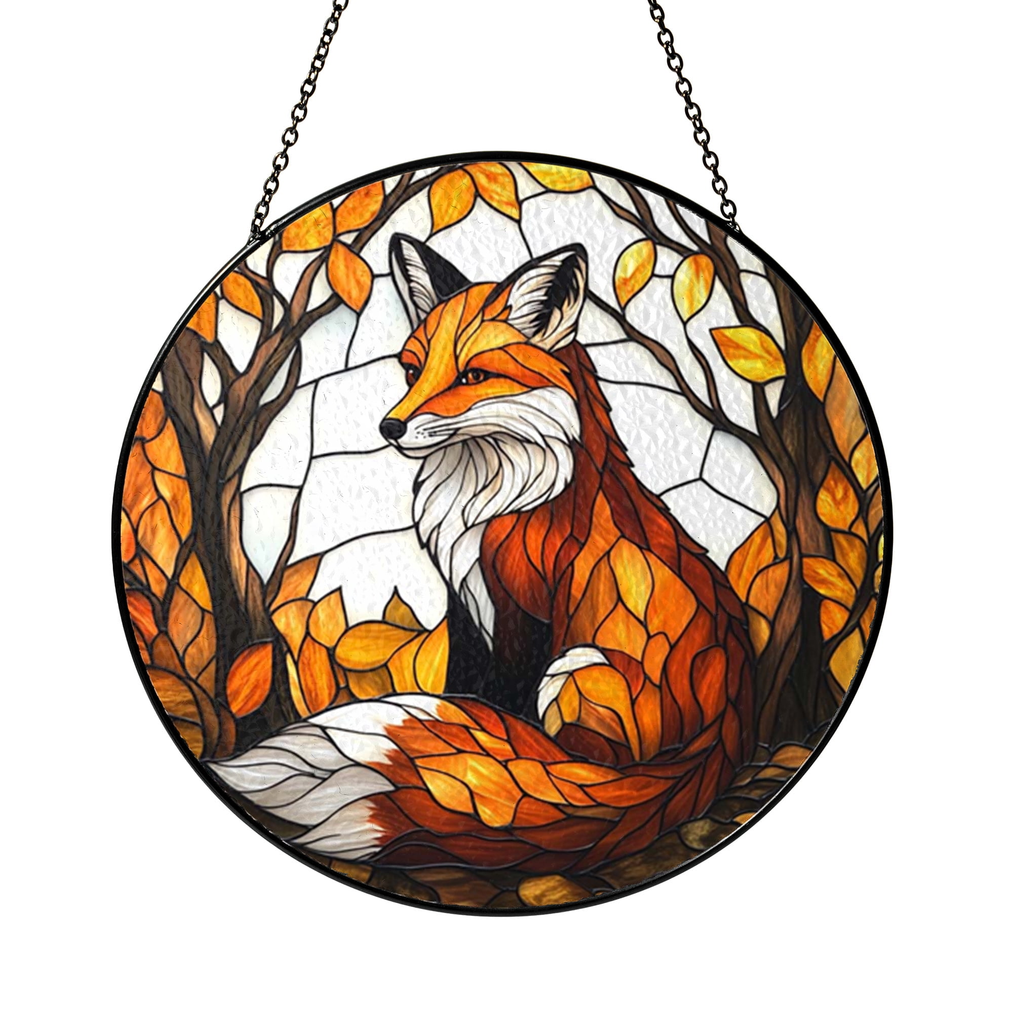 Autumn Fox Stained Glass Suncatcher Window Hanging, Golden Woodland ...