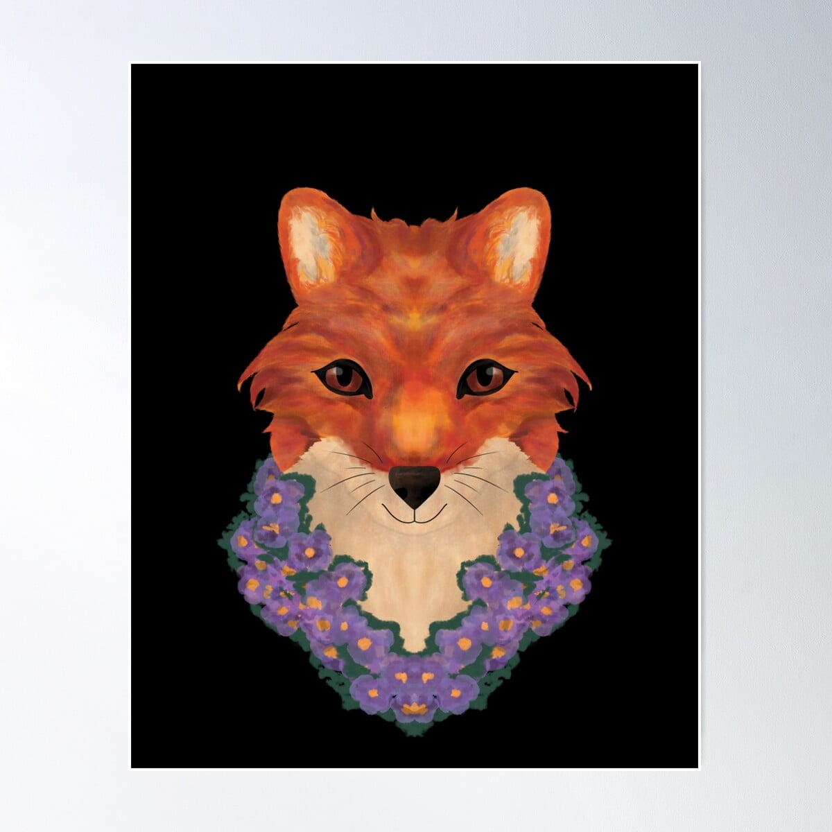 Autumn Fox With Flowers Poster Wall Art, Modern Wall Decor For Living ...