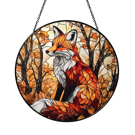Autumn Fox Woodland Stained Glass Suncatcher Window Hanging Decor ...