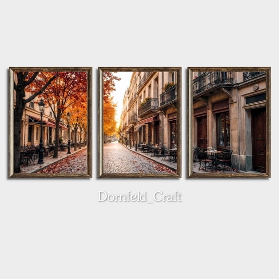Autumn French Street Wall Art Prints, Paris Café Rustic Landscape ...